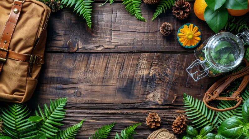 Backpack and Various Items on Wooden Table Stock Photo - Image of ...