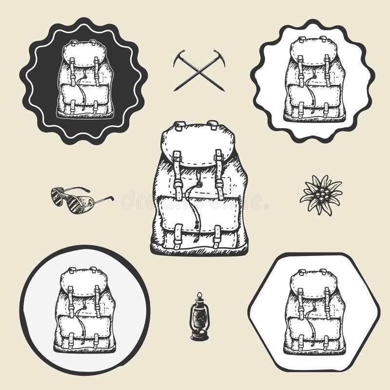Backpack Vintage, Icon Flat Web Sign Symbol Logo Label Set Stock Vector ...