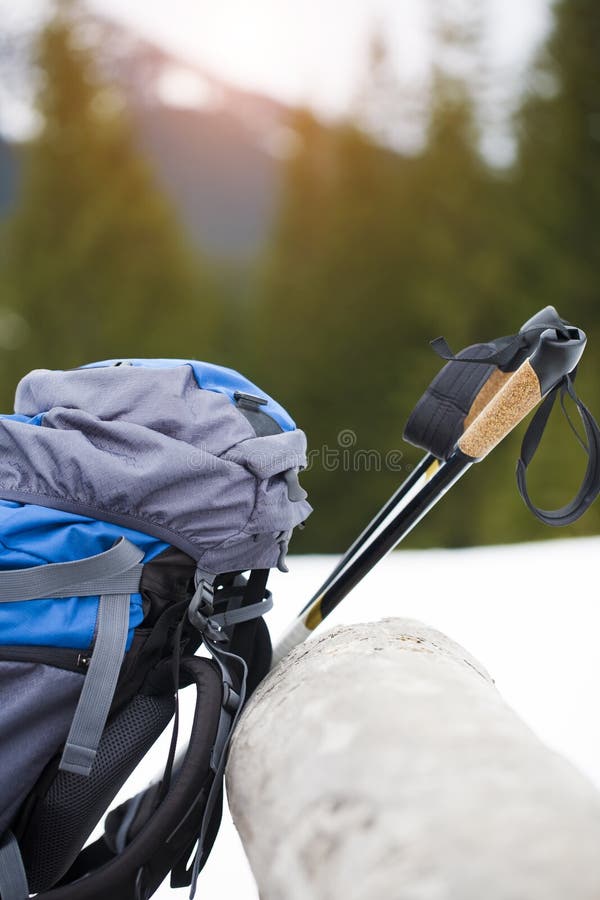 The Backpack and Walking Sticks. Stock Photo - Image of multi, colored ...