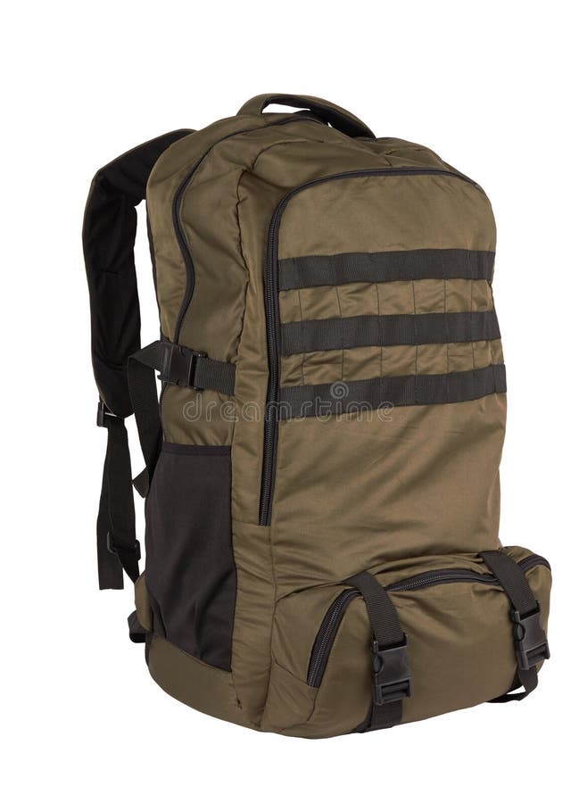 Camouflage Backpack on White Stock Photo - Image of unmanned, white ...