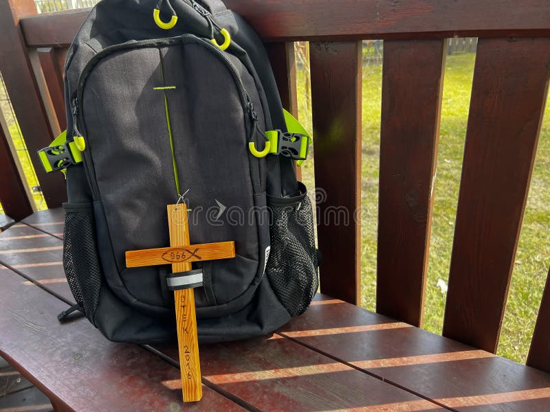 Backpack with a Wooden Cross Put Aside after the Night Way of the Cross ...