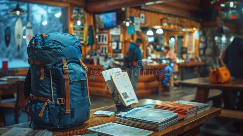 Backpack on Wooden Table stock image. Image of carry - 319366675