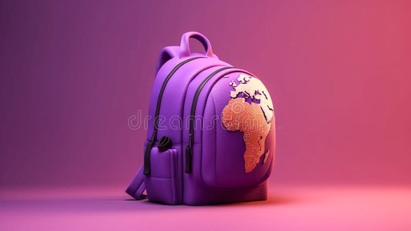 Backpack with a World Map on a Pink Background, Generative AI. Stock ...