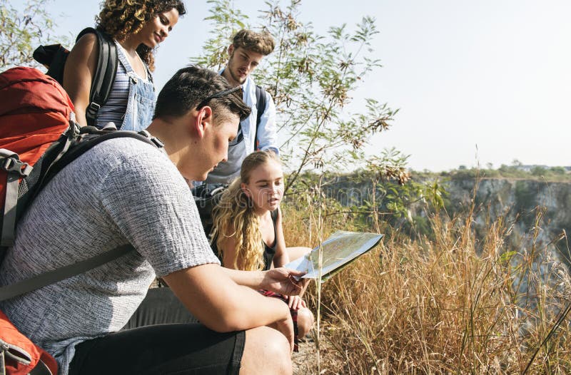 Backpacker on an Adventure Looking at Map Stock Image - Image of ...