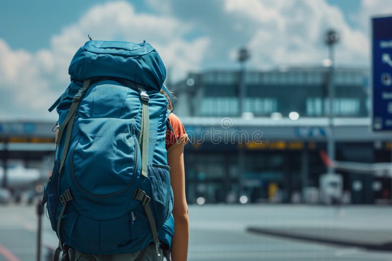 Backpacker with Airport Signage Merged into the Background Stock Photo ...