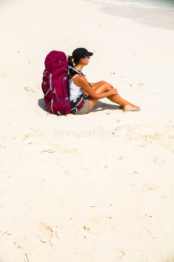 Backpacker on beach stock photo. Image of white, sandbeach - 26758284