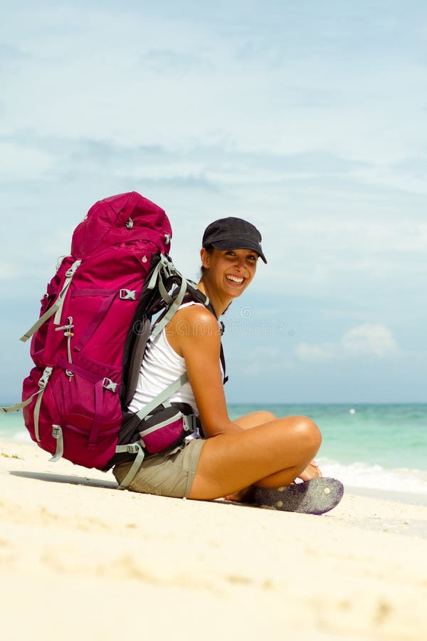Backpacker on beach stock photo. Image of white, sandbeach - 26758284