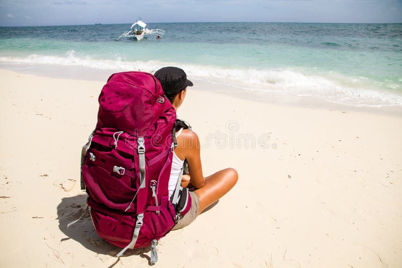 Backpacker on beach stock photo. Image of white, sandbeach - 26758284