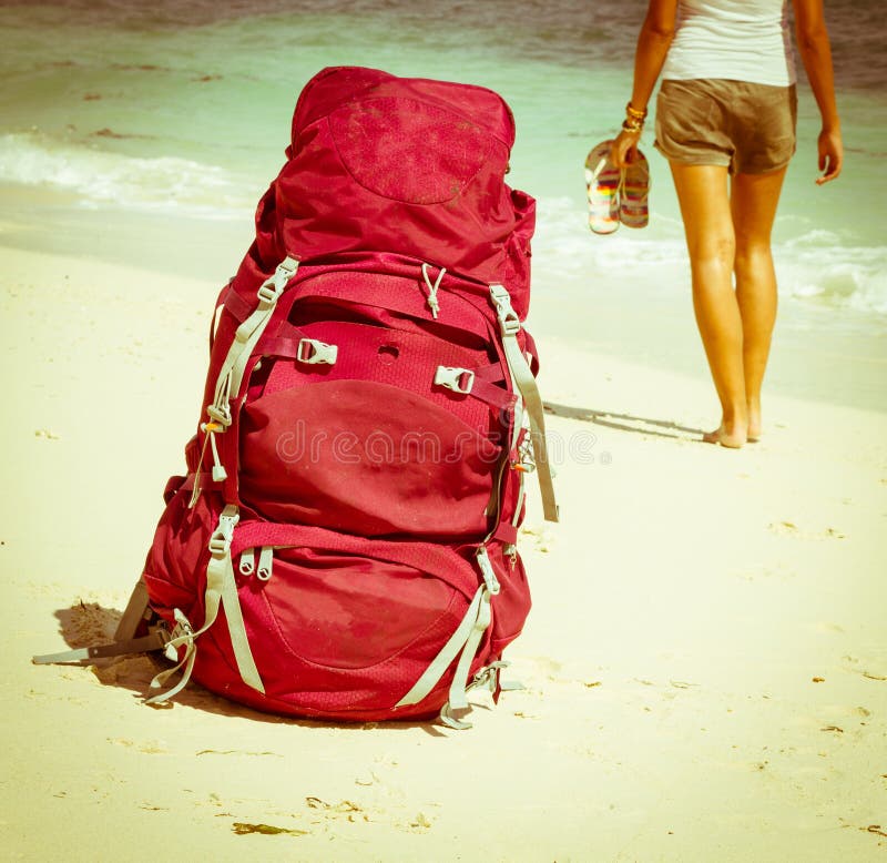 Backpacker on beach stock photo. Image of white, sandbeach - 26758284