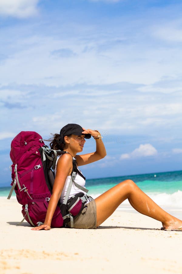 Backpacker on beach stock photo. Image of white, sandbeach - 26758284