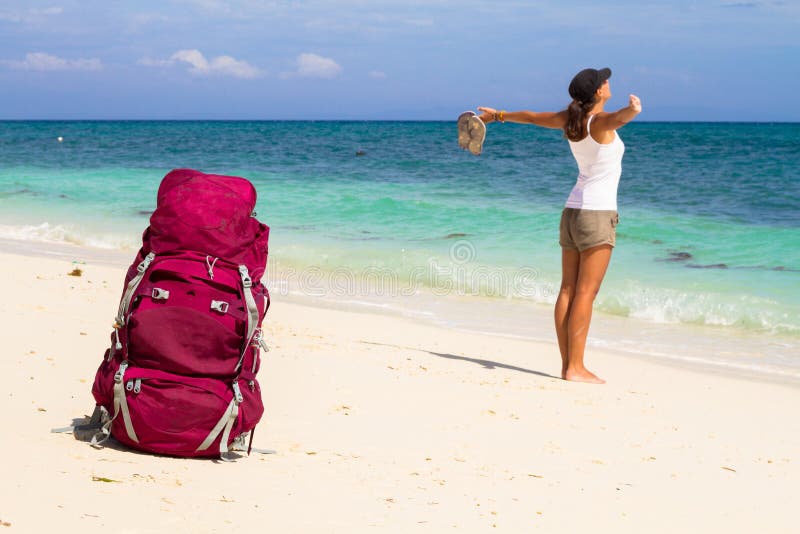 Backpacker on beach stock photo. Image of white, sandbeach - 26758284