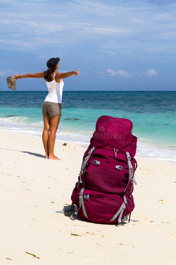 Backpacker on beach stock photo. Image of white, sandbeach - 26758284
