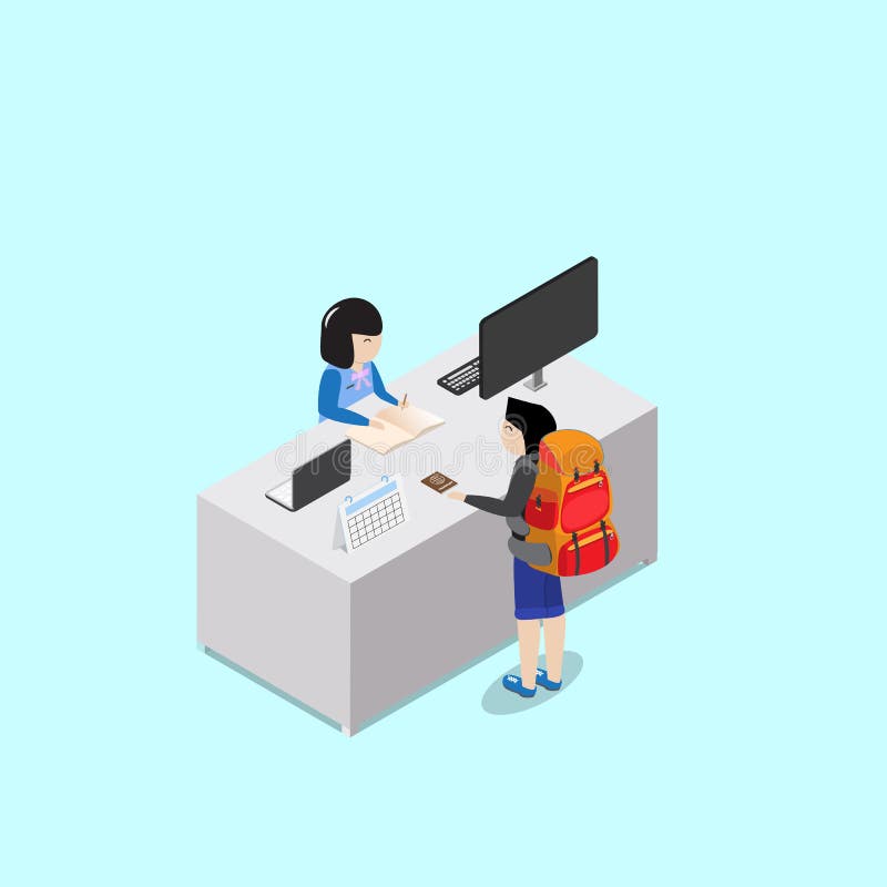 Backpacker Customer Check in with Receptionist Stock Vector ...