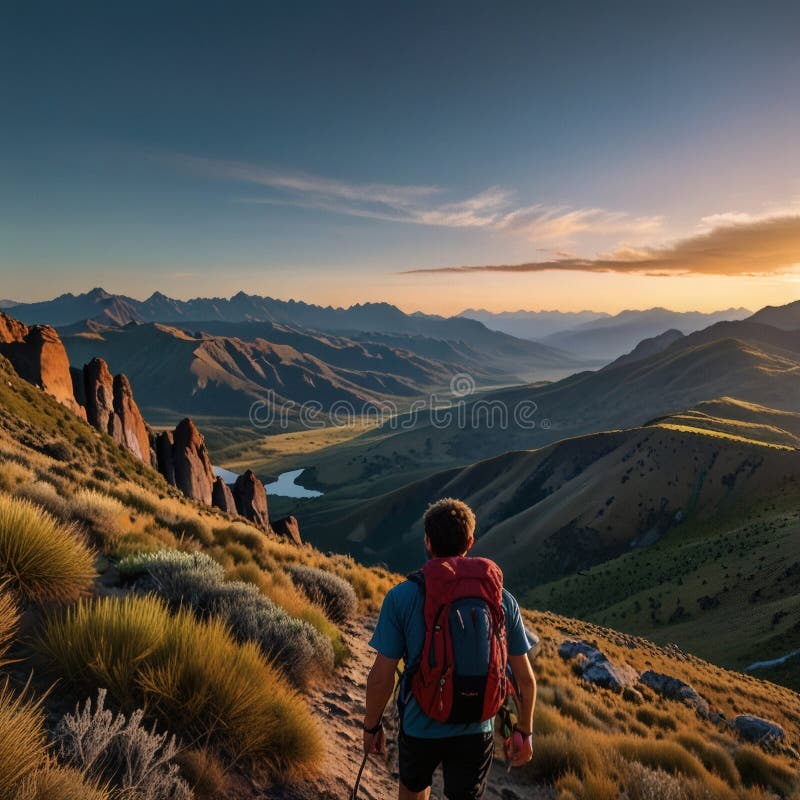 A Backpacker Exploring a Remote, Scenic Landscape with Expansive Views ...