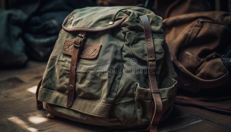 Backpacker Hiking through Forest with Old Fashioned Leather Backpack ...