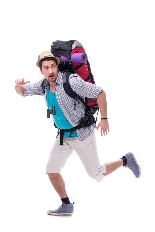 The Backpacker with Large Backpack Isolated on White Stock Photo ...