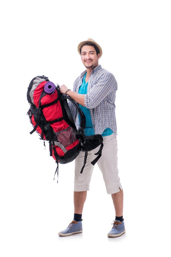 The Backpacker with Large Backpack Isolated on White Stock Image ...