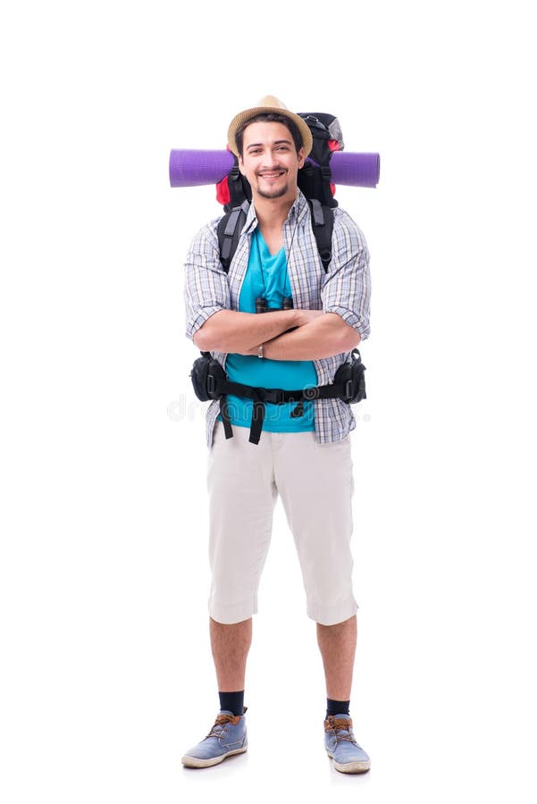 The Backpacker with Large Backpack Isolated on White Stock Photo ...