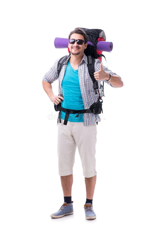 The Backpacker with Large Backpack Isolated on White Stock Image ...