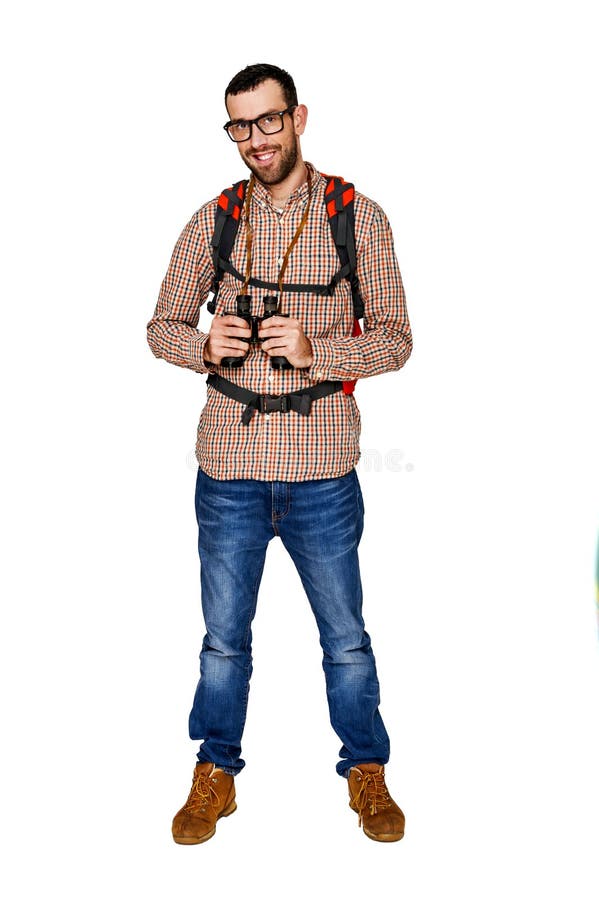 Backpacker in Acting on White Background Stock Photo - Image of leader ...