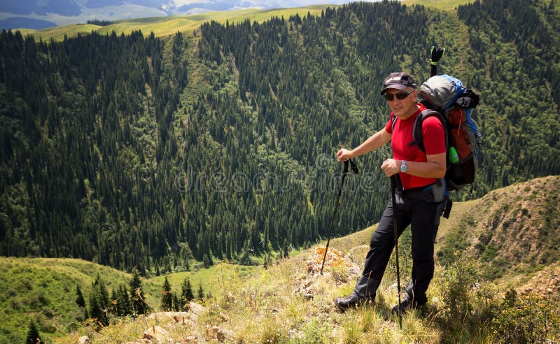 Backpacker in mountains stock image. Image of backpack - 30642843