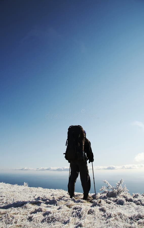 Backpacker Overview Winter Landscape Stock Image - Image of happy ...