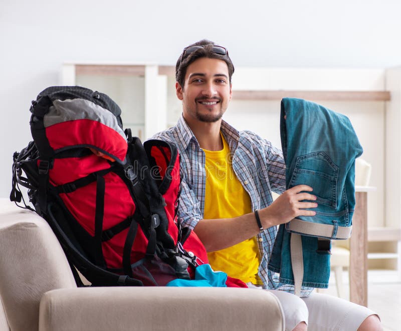 Backpacker Packing for His Trip Stock Image - Image of explorer ...