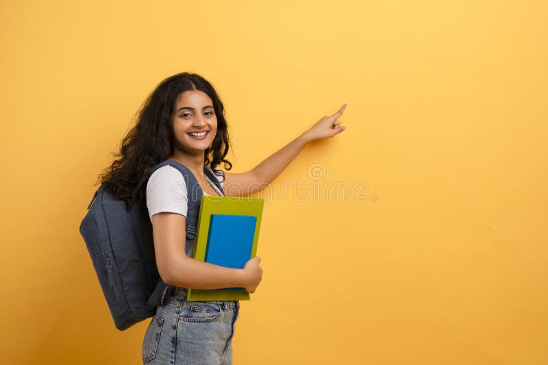 Backpacker Ready for School Points Away Stock Photo - Image of studio ...