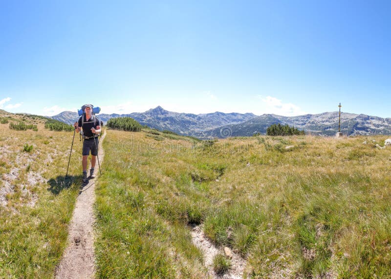 Backpacker tourist trail. stock photo. Image of mountains - 44313782