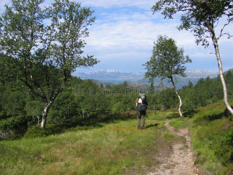 Backpacker Tracking in Nature Stock Photo - Image of peaceful, outside ...