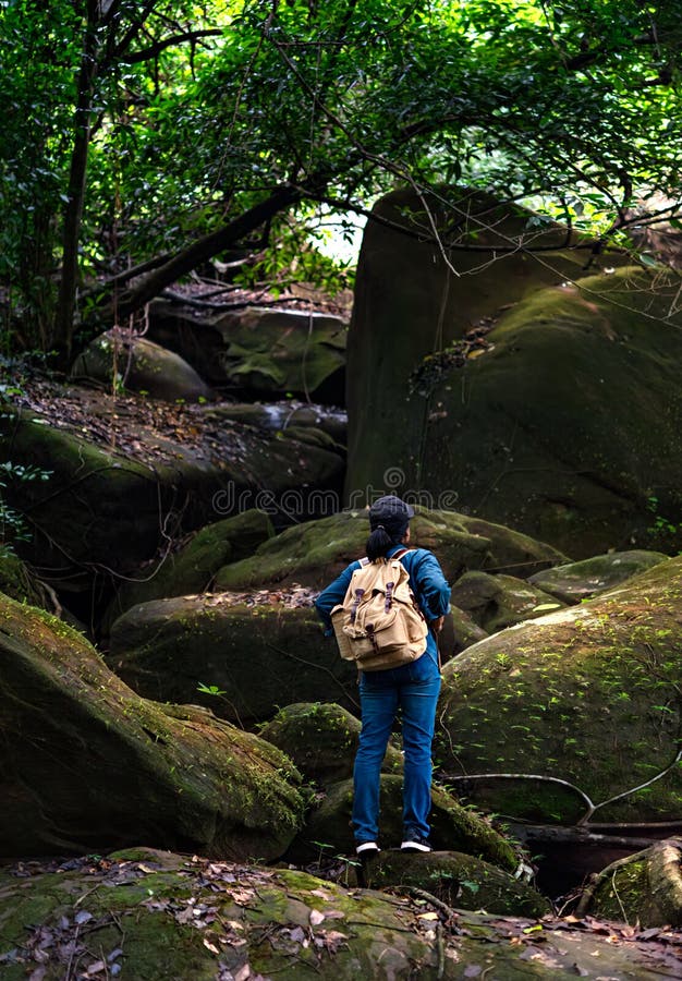 Backpacker Travel in Rainforest Stock Photo - Image of leisure, girl ...