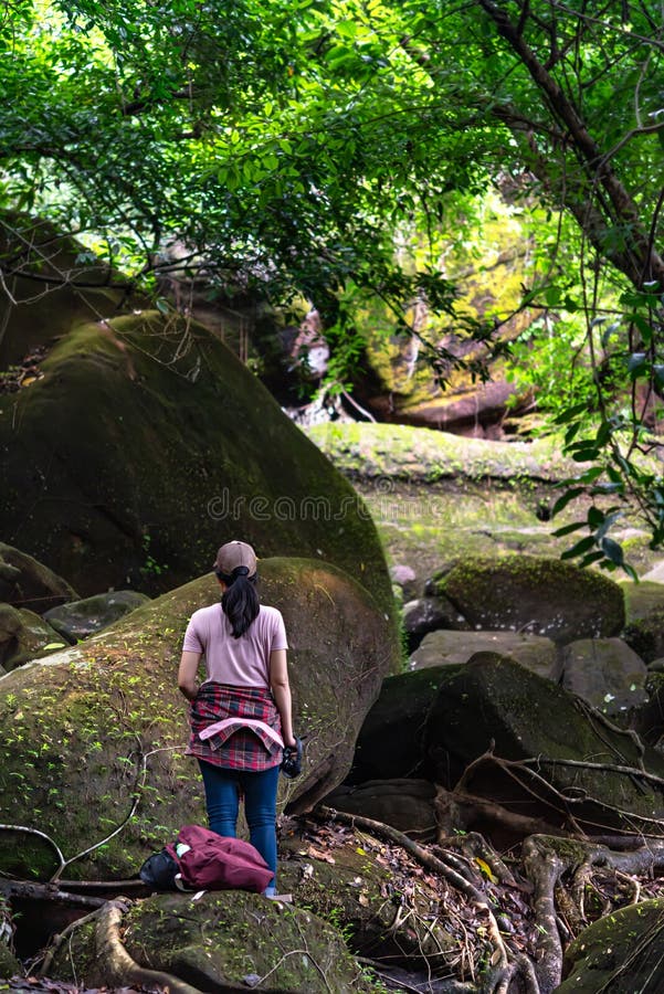Backpacker Travel in Rainforest Stock Photo - Image of female, activity ...