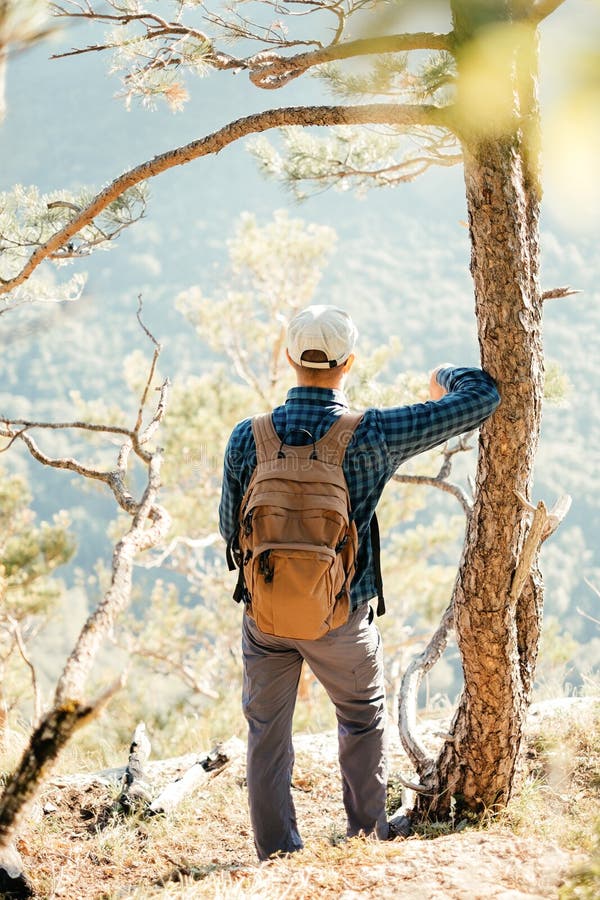 Male Explorer Walking in the Forest. Stock Photo - Image of outdoor ...