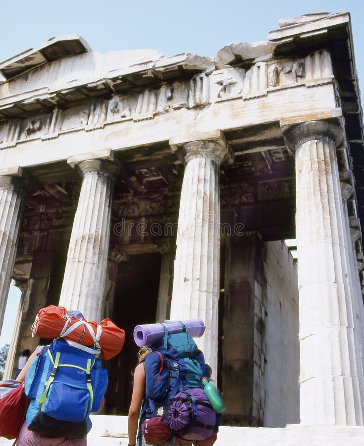 Backpackers at Acropolis, Athens Stock Photo - Image of doric, fountain ...