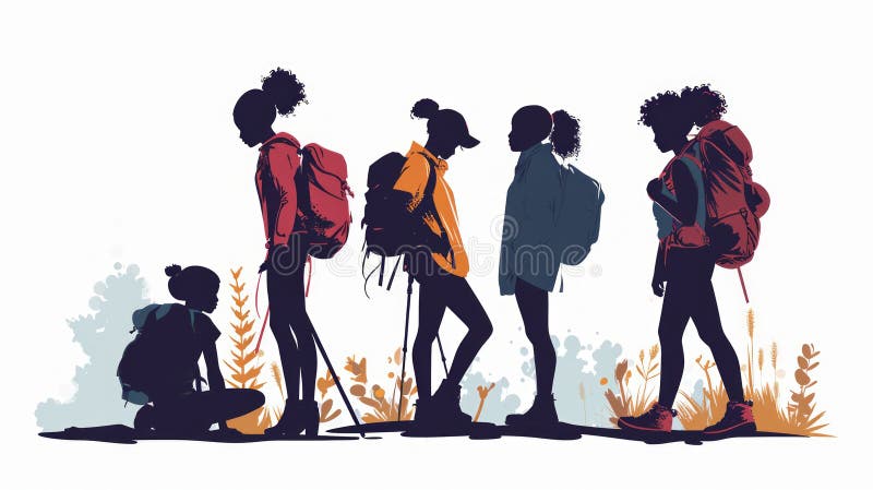 Backpackers with Backpacks. Group of Young People Walking. Illustration ...
