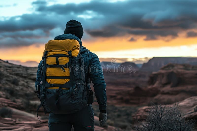Backpacking through the Desert Under a Dramatic Sky Stock Illustration ...