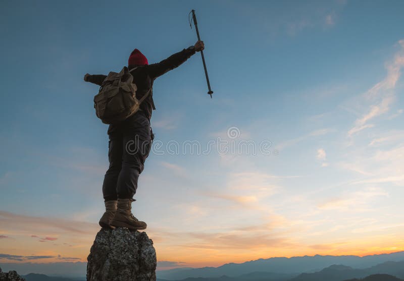 Backpacking Hikers Relax at the Top of the Mountain and Enjoy Views of ...