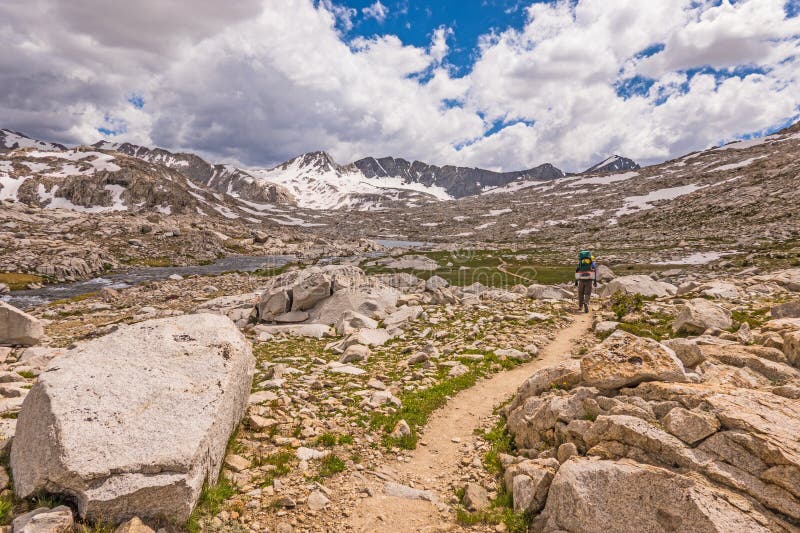 Backpacking on the John Muir Trail in the Eastern Sierras Stock Image ...