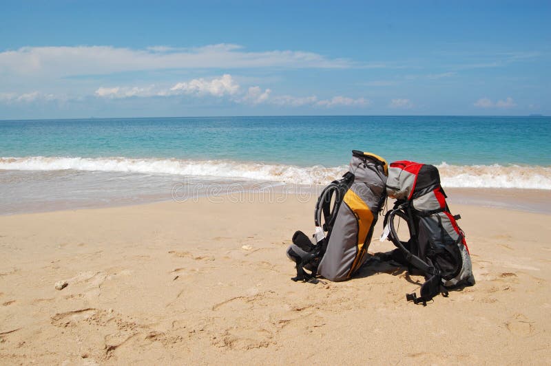 Backpacks on the beach stock image. Image of thailand - 13021725