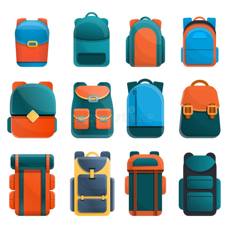 Backpacks Icons Set, Vector Illustration Stock Vector - Illustration of ...
