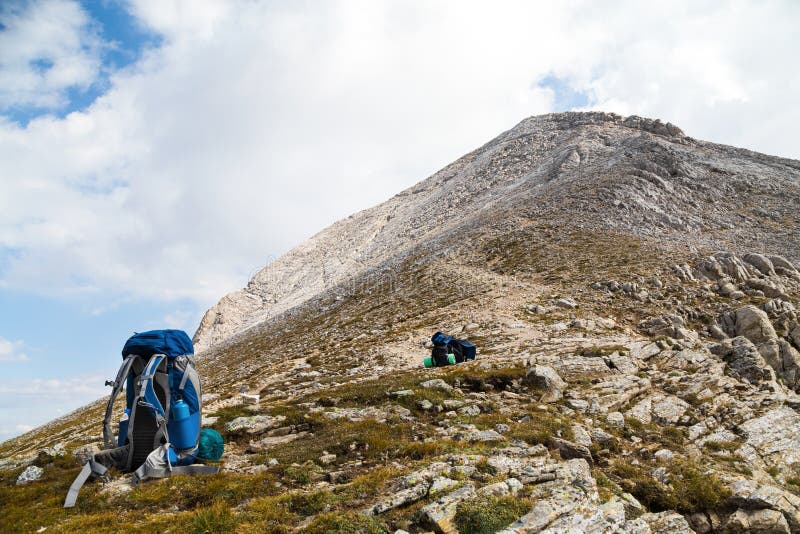 Backpacks on Mountain Trail Stock Image - Image of pirin, lifestyle ...