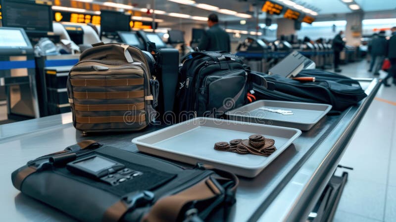 Backpacks and Personal Items Undergoing Security Screening at Airport ...