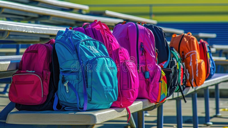 Backpacks in a Row on Stadium Seats. Stock Illustration - Illustration ...