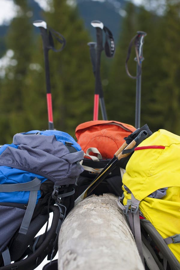 Backpacks and Walking Sticks. Stock Photo - Image of loading, hiking ...