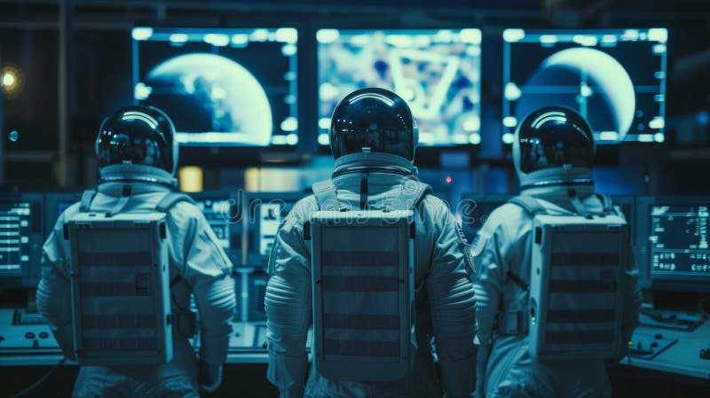 With Backs Turned To the Camera the Team of Astronauts Discusses Plans ...