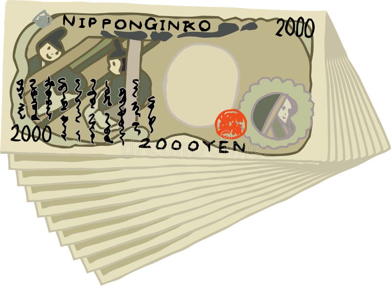 Backside Bunch of Cute Hand-painted Japanese 2000 Yen Note Stock Vector ...