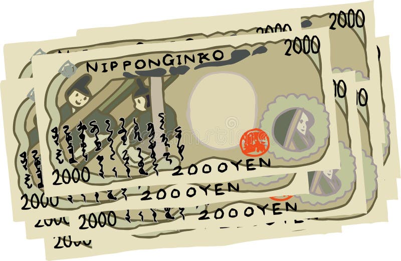 Backside Bunch of Cute Hand-painted Japanese 2000 Yen Note Stock Vector ...