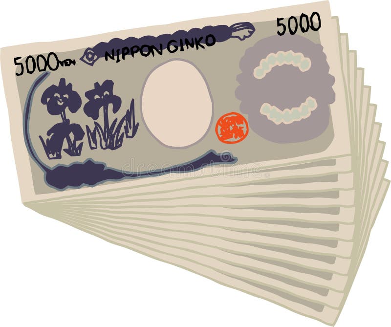 Backside Bunch of Cute Hand-painted Japanese 5000 Yen Note Stock Vector ...