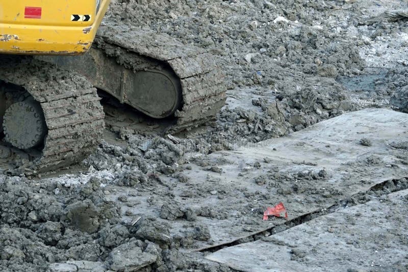 Backside of an Excavator Working on the Construction Site of a Pond in ...