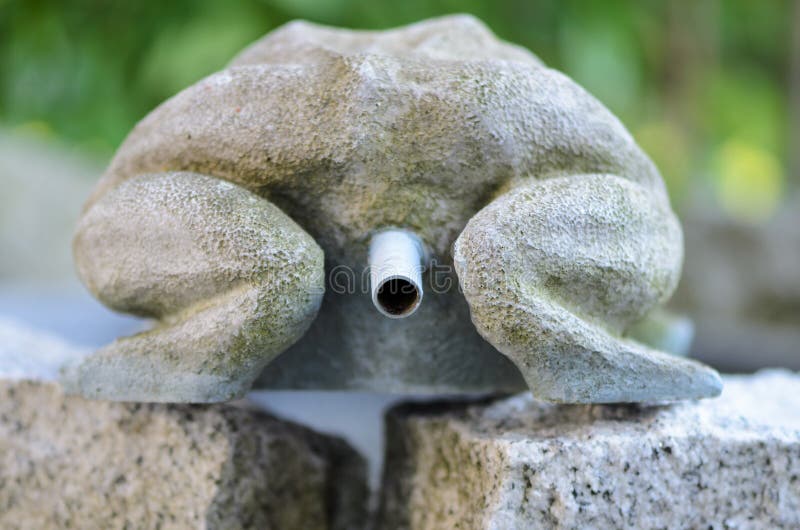 Backside of a Frog Sculpture Made of Stone Stock Image - Image of pipe ...